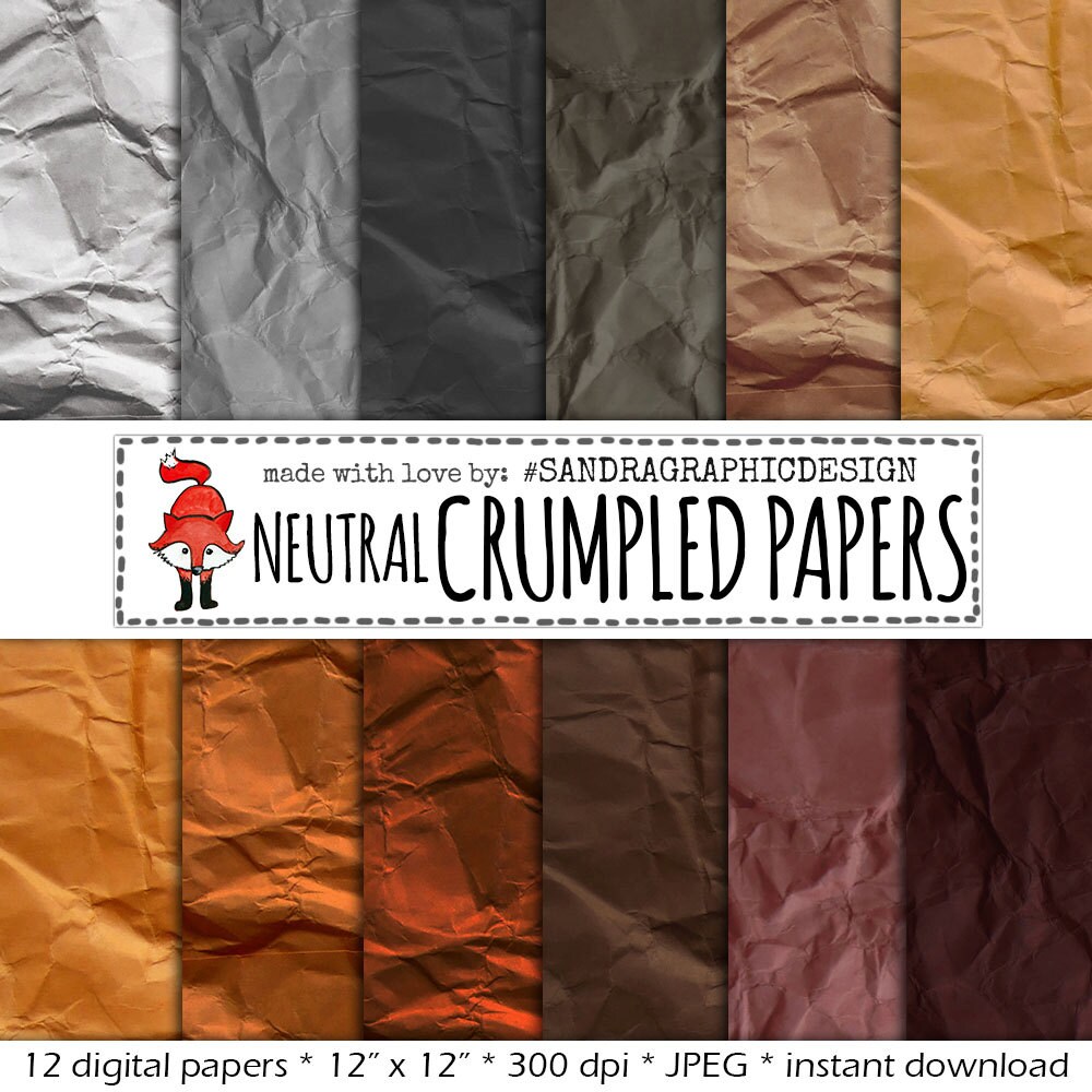 CRUMPLED DIGITAL PAPER with natural colored paper backgrounds in ...