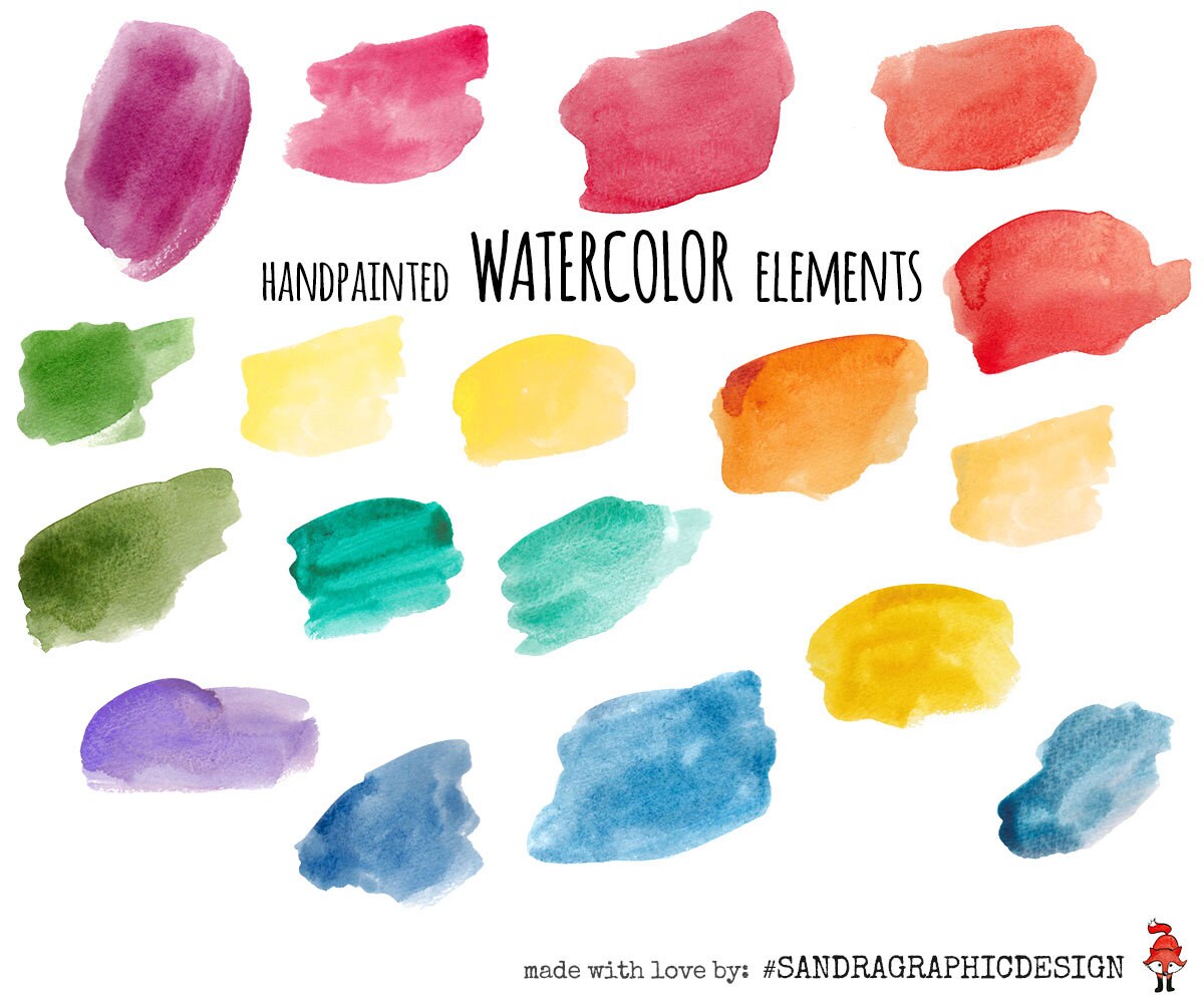 Clip art set: “WATERCOLOR STROKES” with 16 paint smutches clipart, 300 ...
