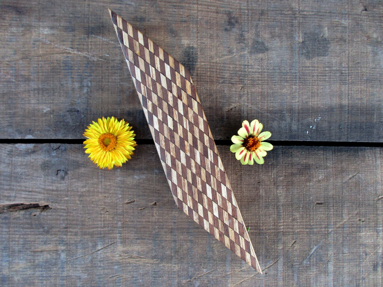 Wooden Trinket Box with Checkerboard Lid and Unique Rhomboid Shape ...