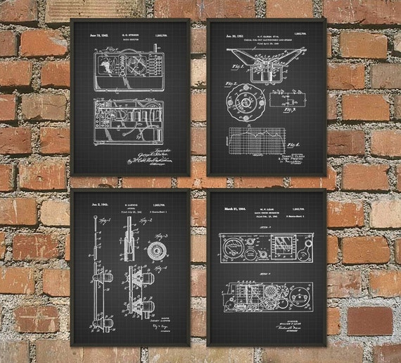 Radio Patent Prints set of 4 Engineering Patent Lear Radio