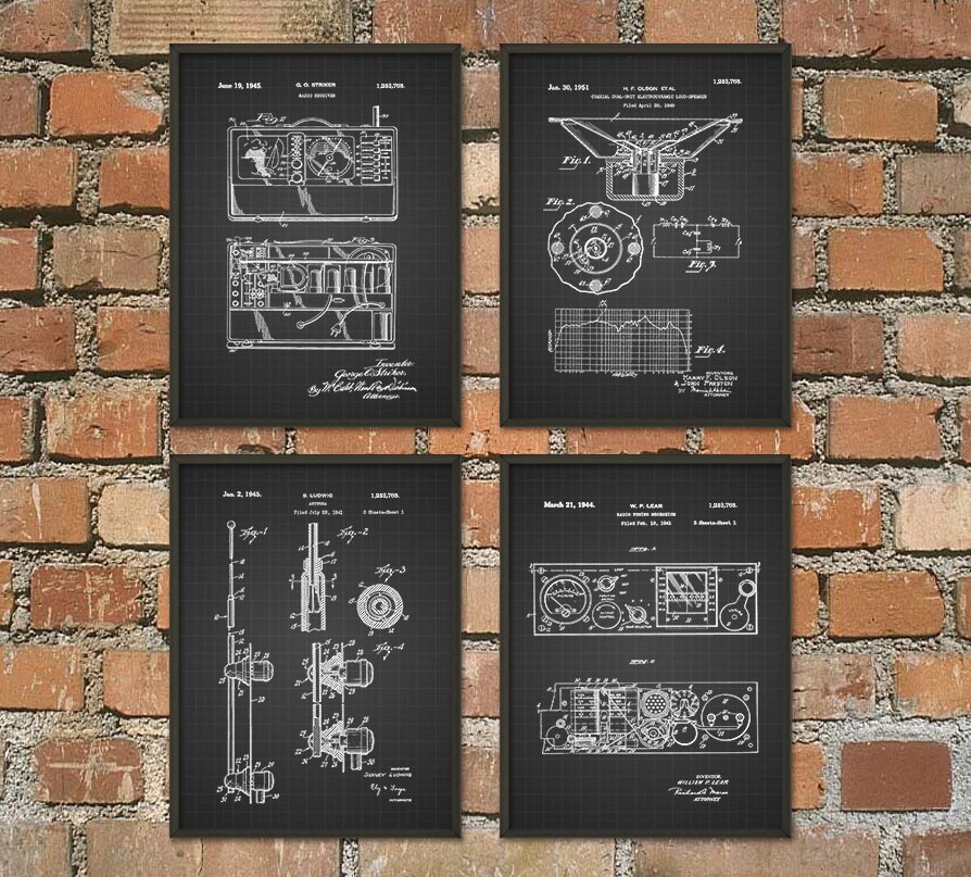 Radio Patent Prints set of 4 Engineering Patent Lear Radio