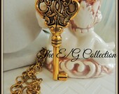 Items similar to Key necklace, Womens Chunky jewelry, Gold Elfin Ornate ...