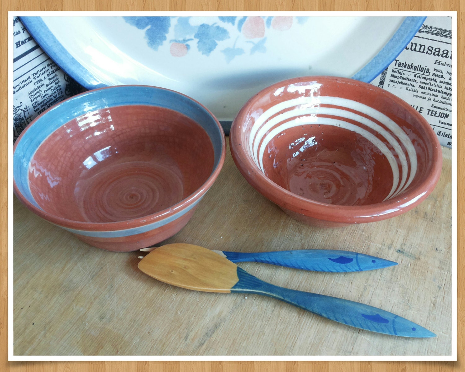 Vintage traditional finnish handmade pottery bowls, a set of two ...