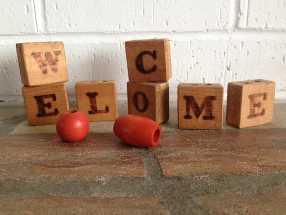 Wooden Welcome Block Letters and Beads for by LittleDixieVintage