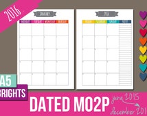 A5 2015-2016 18 Month on 2 Pages Planner Printable Instant Download PDF ...