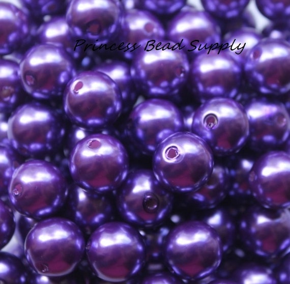 12mm Dark Purple Pearl Beads Set of 20 or 50 Chunky Bubble