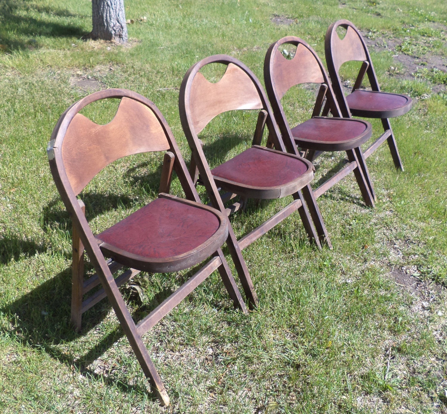 Set 4 Solid Kumfort Wood Folding Chairs Funeral Home Wedding Church ...
