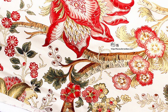 Large Peony on Fabric Cotton Linen Fabric Shabby by Gideonstudio