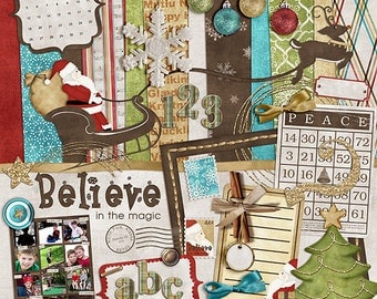 Christmas Digital Scrapbook Kit Primitive