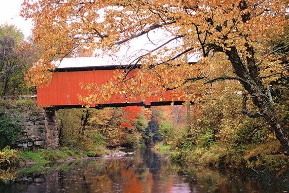 Covered bridge and Fall foliage Vermont scenic Vermont