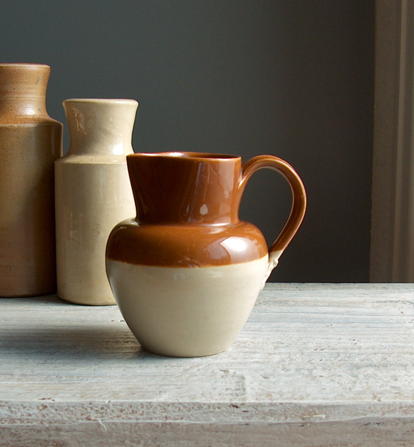 Stoneware cream jug. Antique English rustic creamer. Primitive crock ...