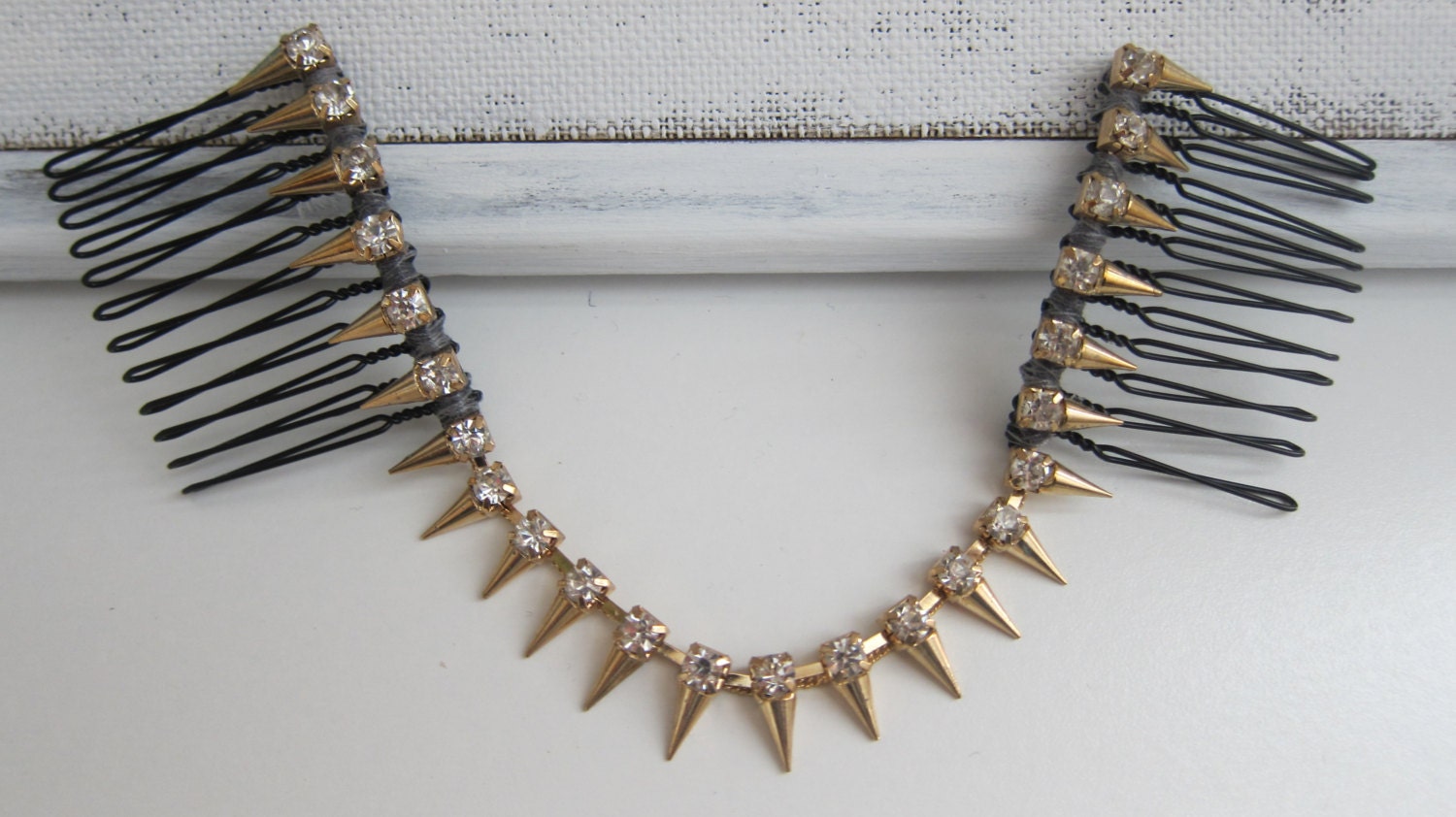 Gold spike hair accessory with rhinestone by blackbirdspaces