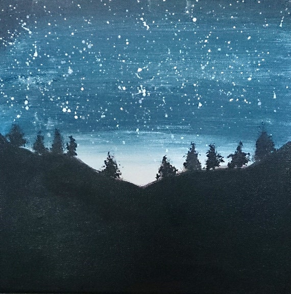 Items similar to Night sky painting Landscape painting Starry night ...