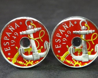 Spain enameled coin cufflinks 5 pesetas 22mm by wowcoin on Etsy
