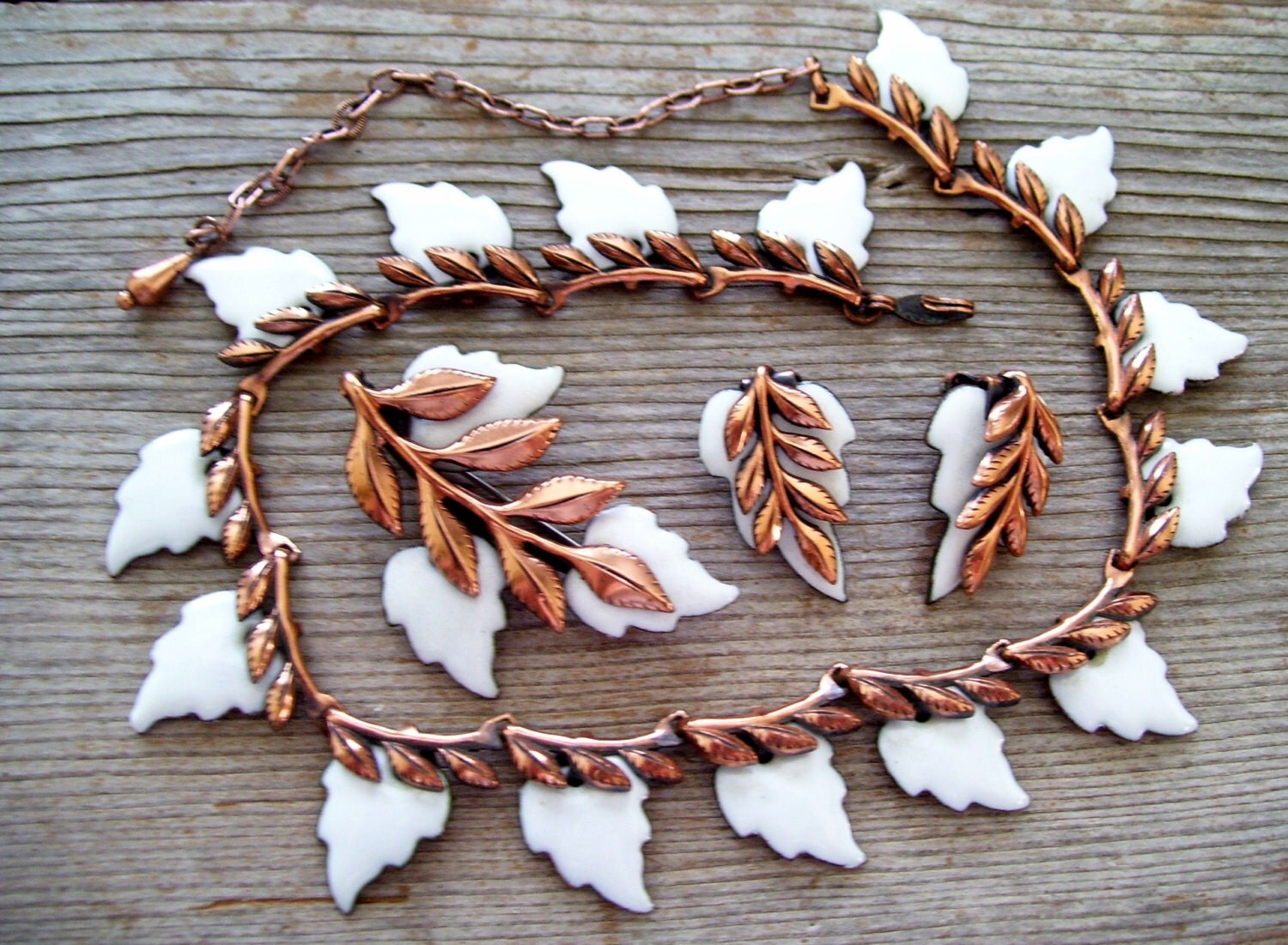 MATISSE RENOIR Jewelry, LAUREL Parure, Leaf Jewelry, White Enamel ...