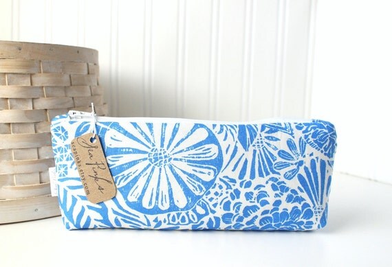 Blue and White Floral Pencil Case Blue Pencil Case Zipper