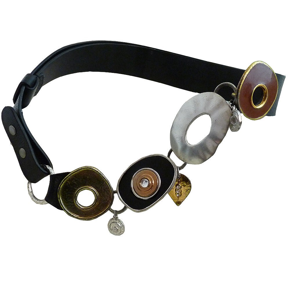 Vintage 80s Heavy Metal and Leather Boho Statement Belt // Black, Brown ...