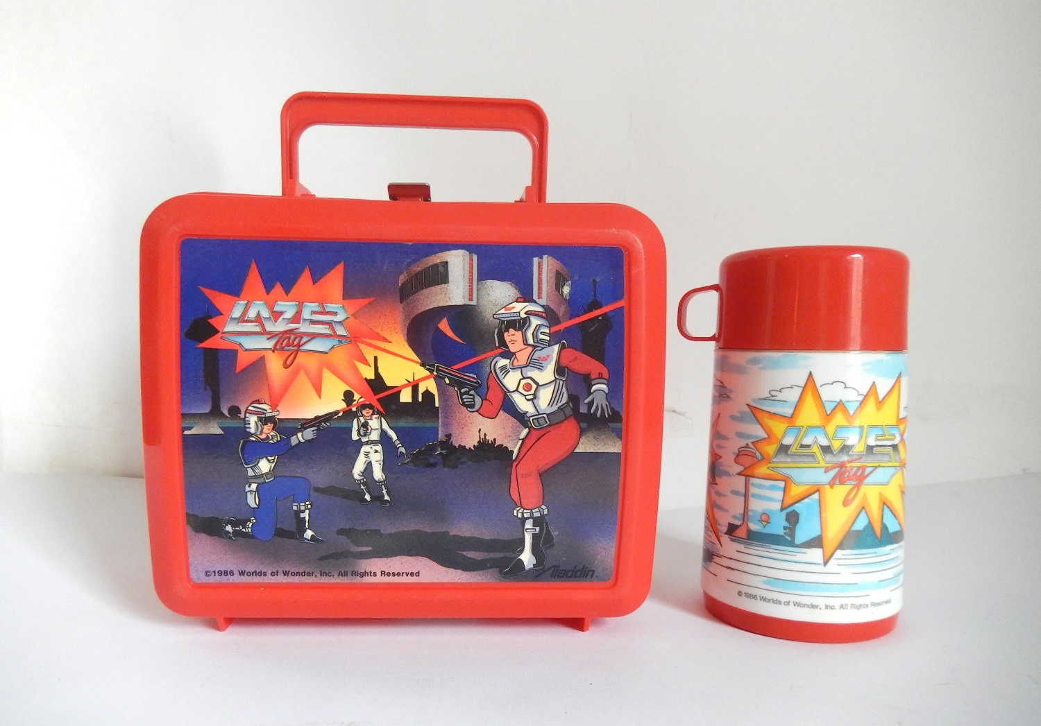 Vintage c 1986 Aladdin Plastic Lazer Tag Lunch Box with Thermos – Retro ...
