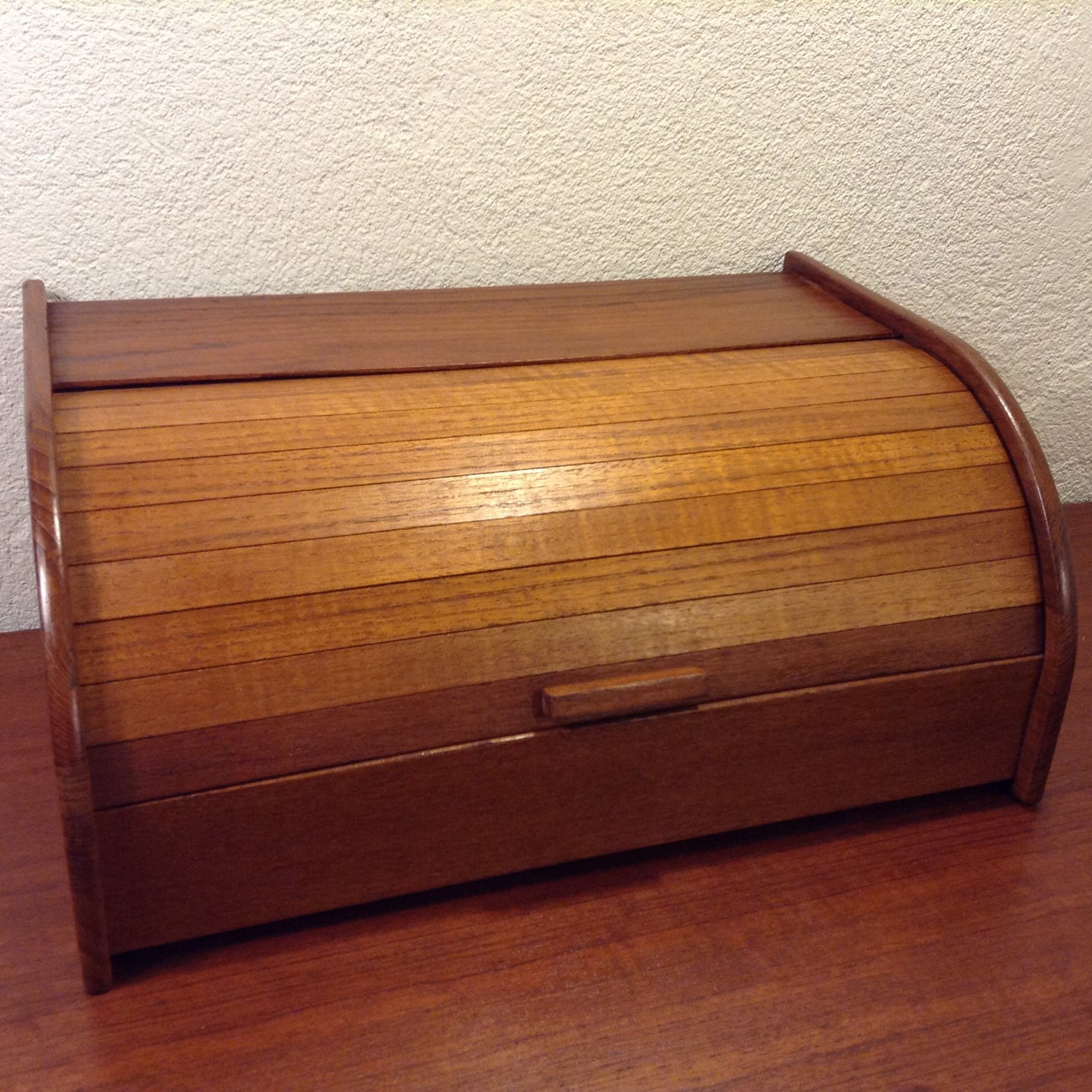 Vintage Teak Wood Roll Top Bread Box Danish Modern Mid Century Kitchen ...
