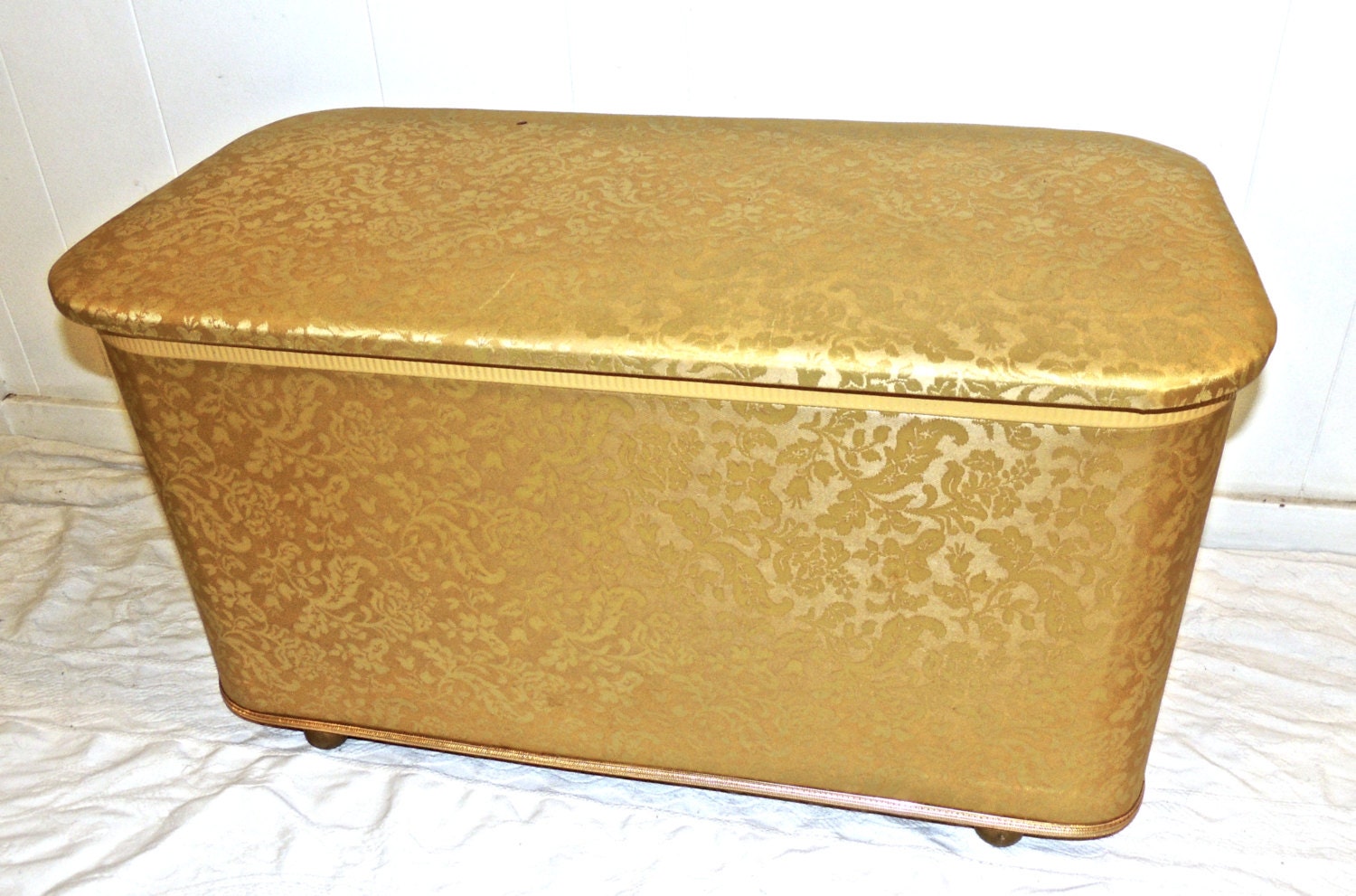 vintage brocade hamper ottoman – 1950s-60s mid century iridescent gold ...