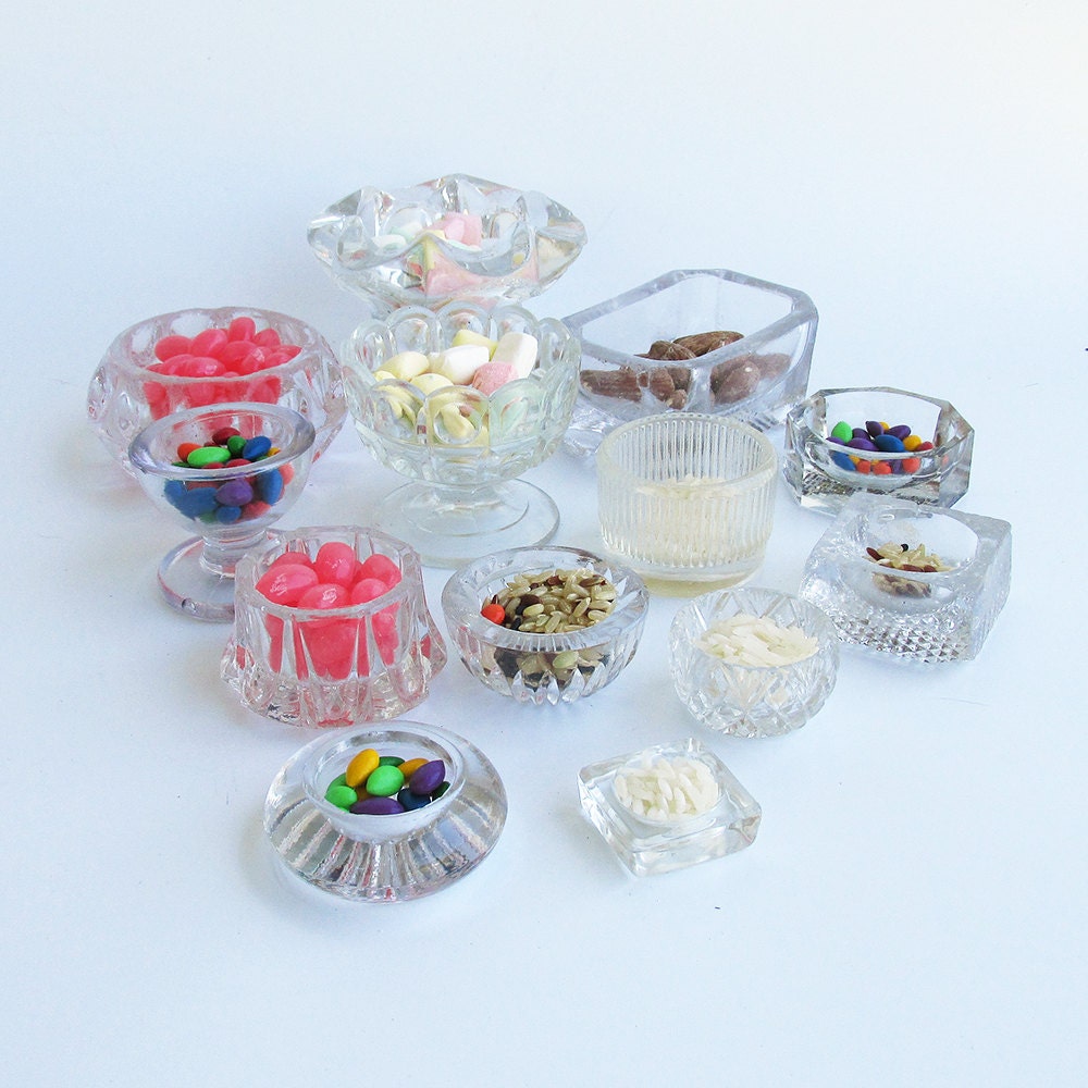 A Lot of 13 Vintage & Antique Glass Salt Cellars – Small Glass Bowls ...