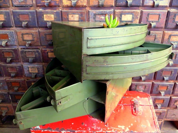 Unusual Green ‘Wedge’ Steel Rotabin Drawer Units: Pair of Heavy Duty ...