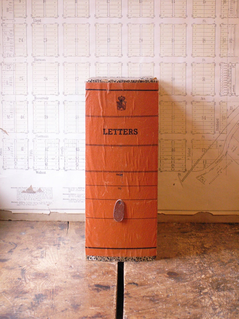 Vintage Orange Letter File Box with Leather Pull – Great Retro Office ...