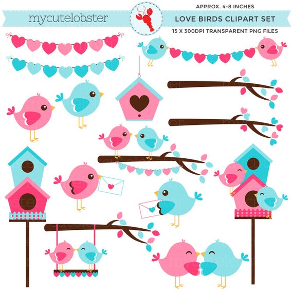 Love Birds Clipart Set clip art set of by mycutelobsterdesigns