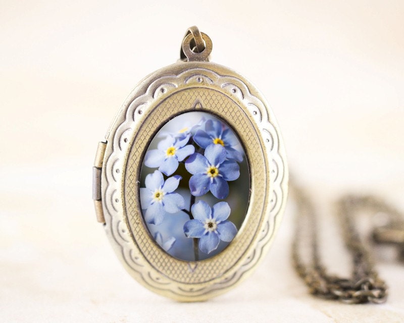 Forget-Me-Not Locket Spring Flower Jewelry Locket Woodland