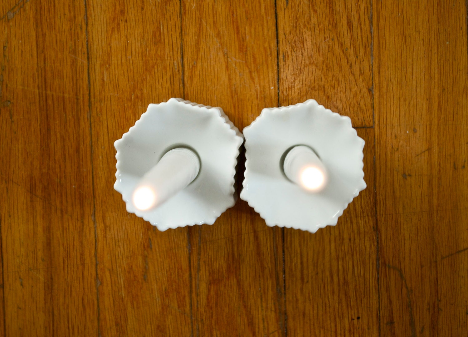 Mid Century Matte White Porcelain Candle Holder Set