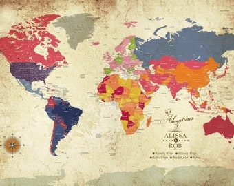 Pretty world map art | Etsy