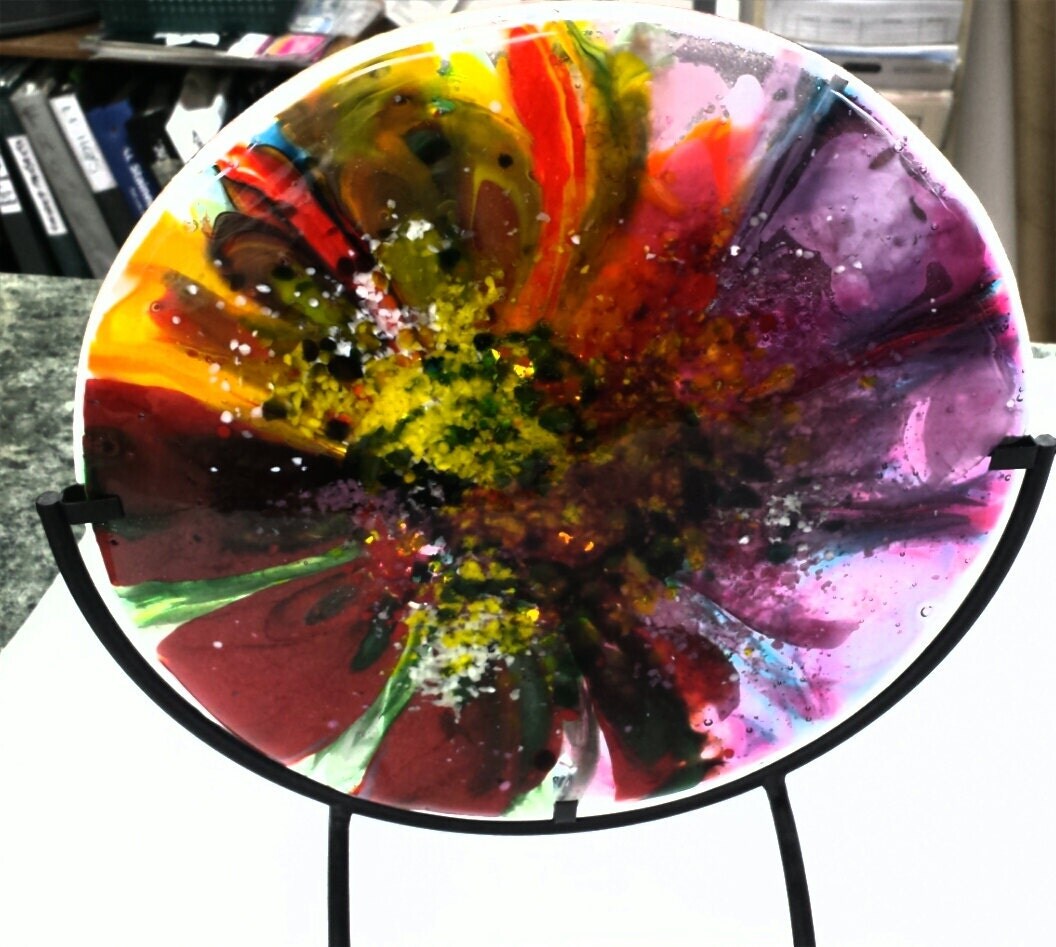 Burst of color round glass disc by fuseboxglass on Etsy