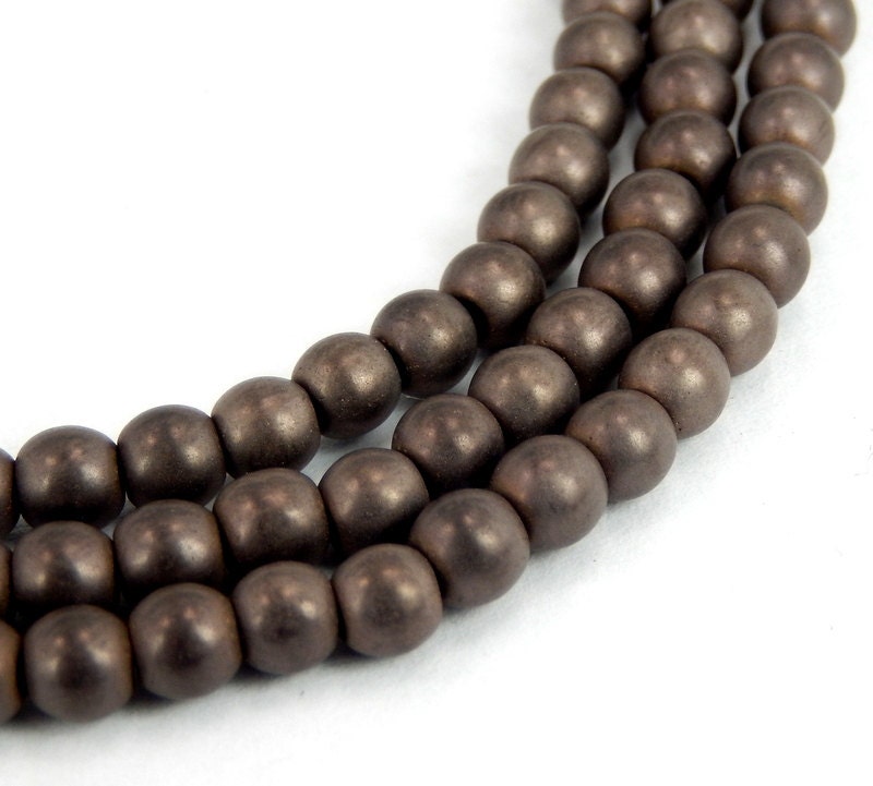 Dark Brown Hematite Beaded Strand 4mm Bead 1 STRAND
