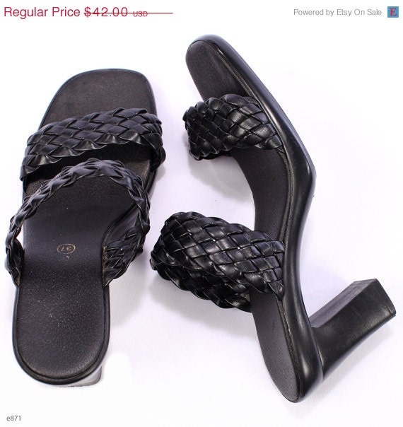 SALE . 90s BLACK SLIDERS . Slip On Sandals Faux Leather Mules 1990s ...