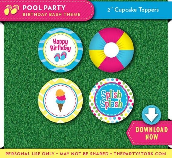 Pool Party Cupcake Toppers Printable Circles Party