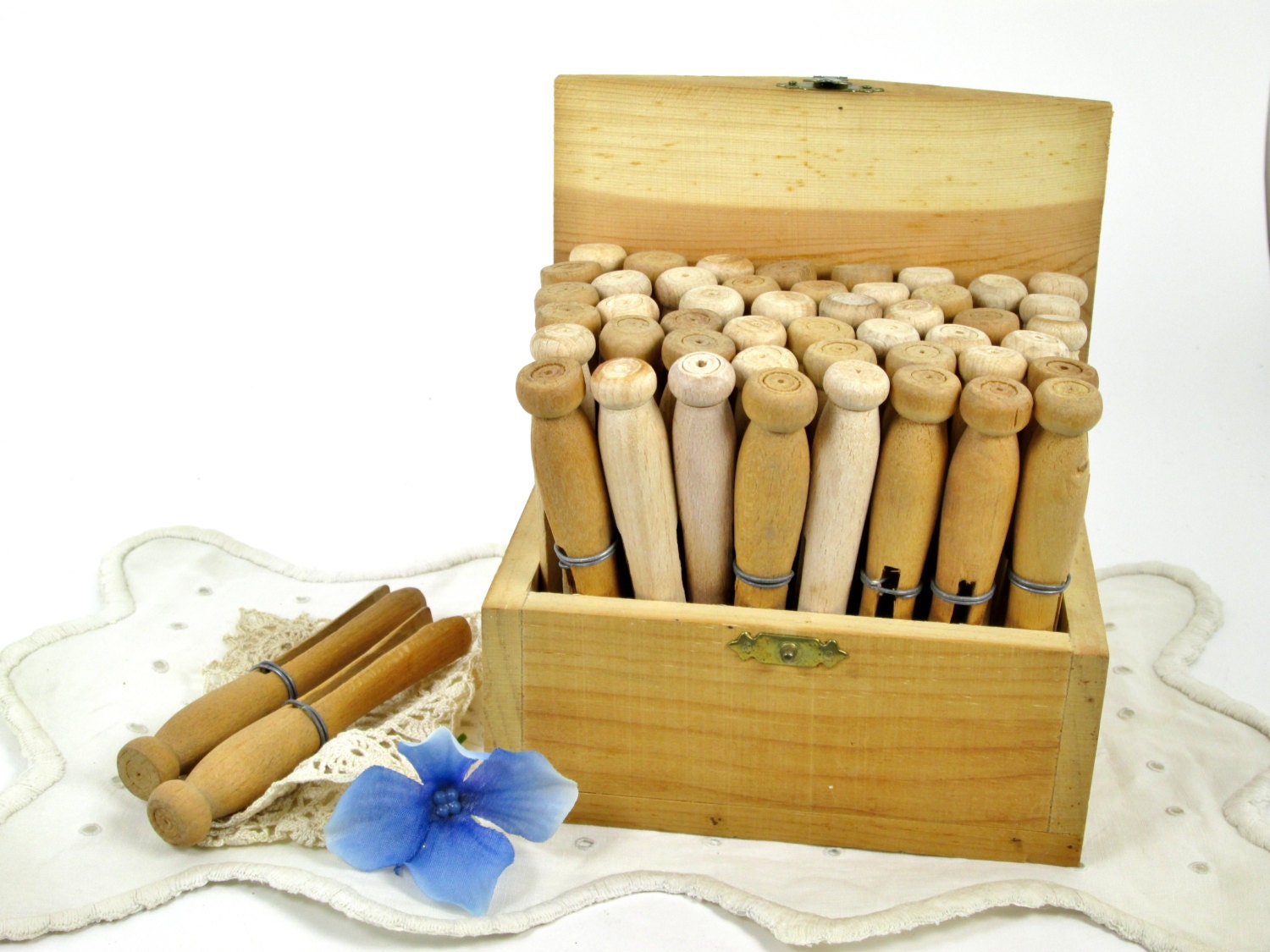 Vintage Peg Clothespins in Treasure Box – Mid Century Laundry Chest ...