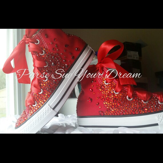 Custom Crystal Rhinestone Ruby Red Converse by PurseSueYourDream