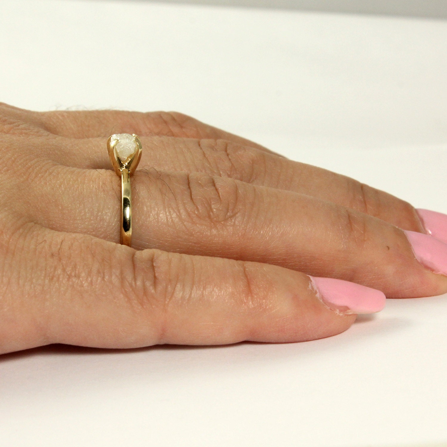 14K Yellow Gold Rough Diamond Ring Raw Unfinished Diamond