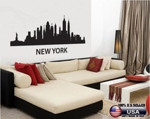 Wall Decal Sticker New York Skyline 22.5" Tall 48" Wide in White or Black