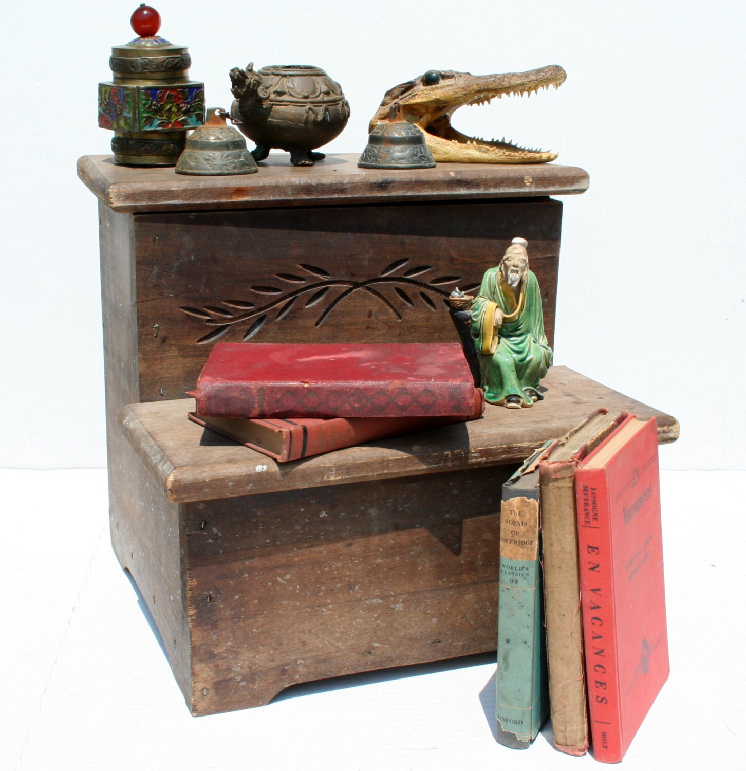 Vintage Step Stool with Storage Wooden Stool Step Stool for Storage ...