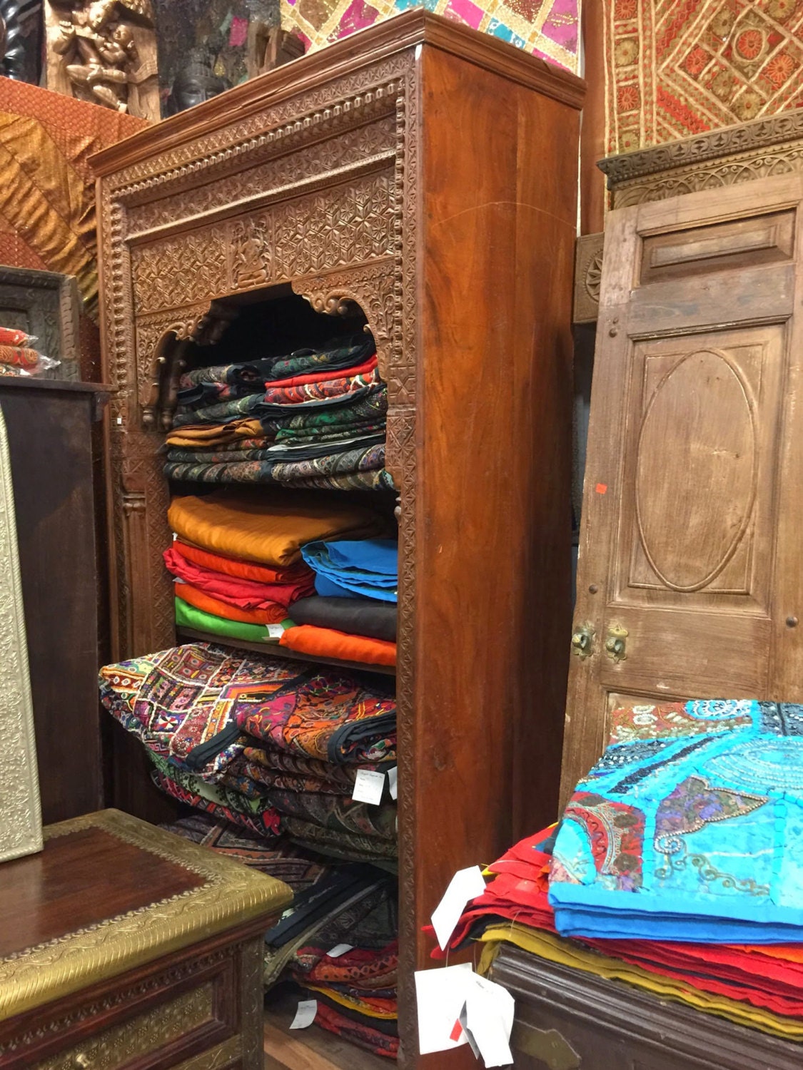 Antique Bookcase Reclaimed Indian Hand Carved Wood Book Shelf ...