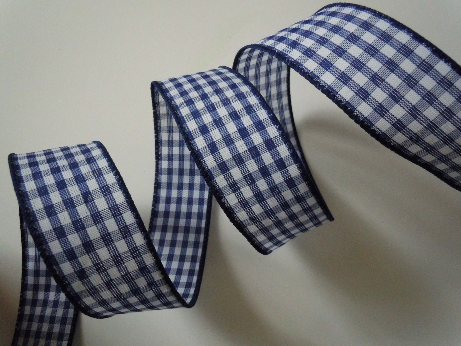 Linen Burlap Navy Blue Check Wired Ribbon Navy Gingham Wired