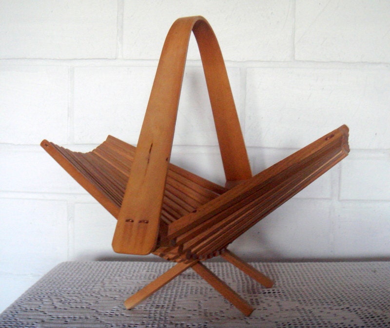 Soviet wood basket with handle.Mid Century folding Wood Stand,Bread ...