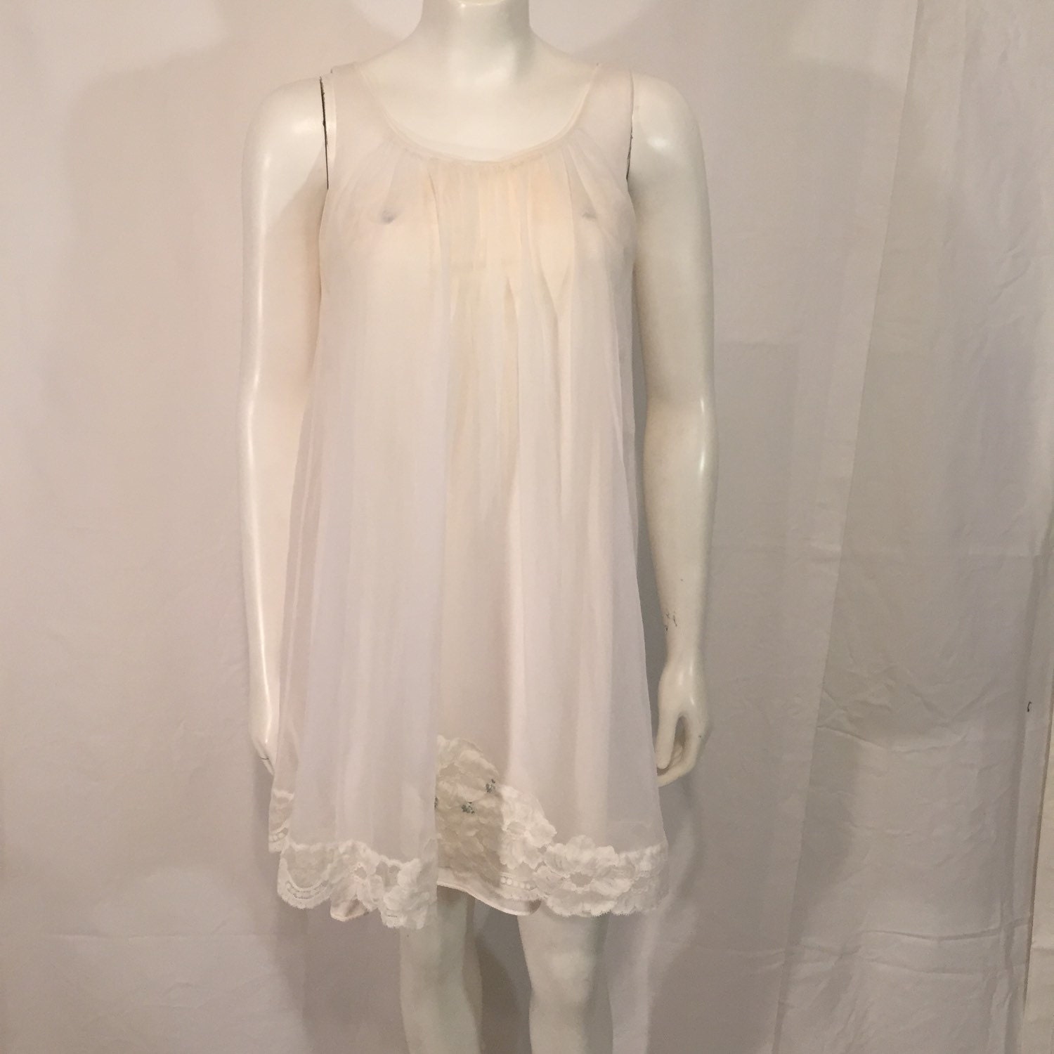 Shadowline Ivory Negligee Babydoll Sheer and Lace Vintage Petite XS ...