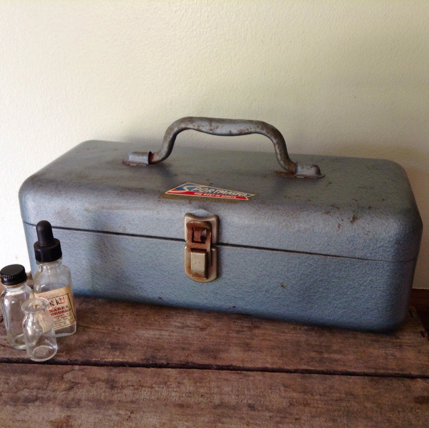 Industrial Style SPORTMASTER Blue Metal Vintage Tackle Box Antique Tool ...