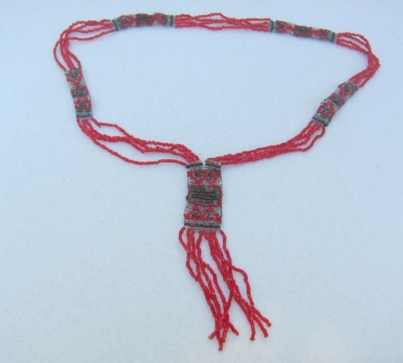 Items Similar To On Sale Ethnic Beaded Necklace Folk Necklace Red