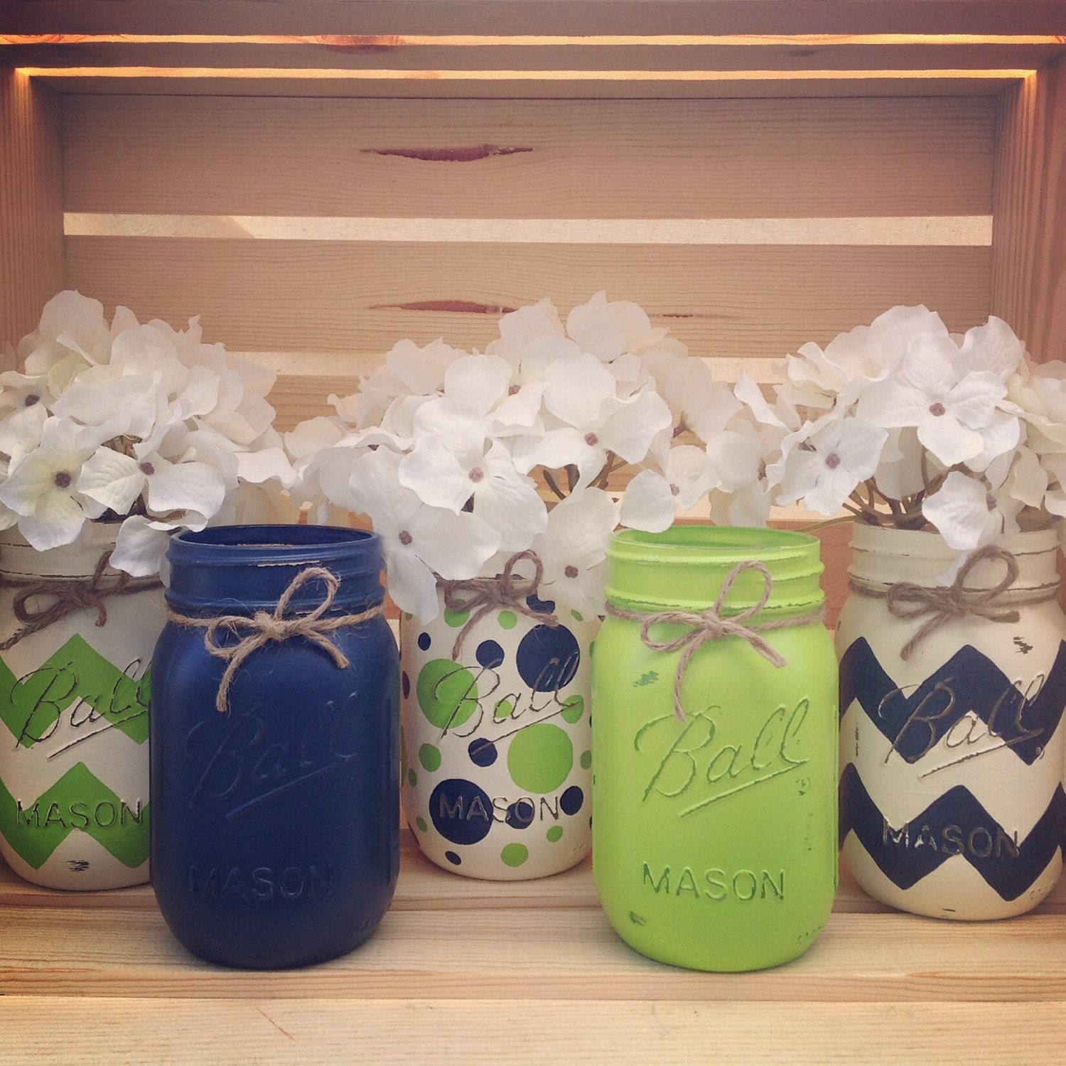Set of 5 Hand Painted Ball Mason Jars by MidnightOwlCandleCo