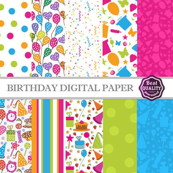 Birthday digital paper pack w/birthday patterns to use in
