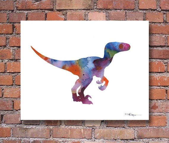 Velociraptor Art Print Abstract Raptor Dinosaur Watercolor