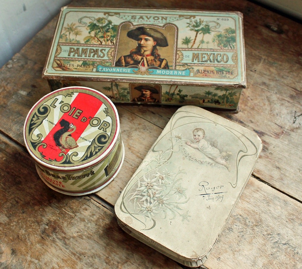 Set of 3 Antique Vintage French cardboard boxes, soap box (1900’s ...